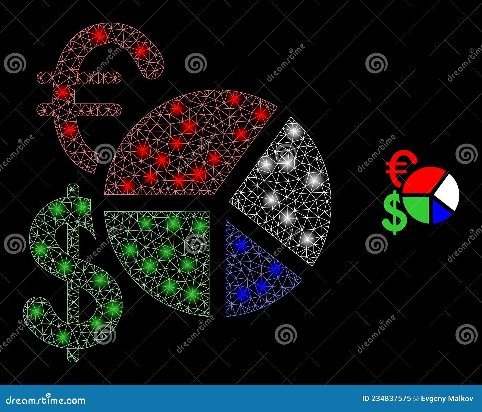 Vector Mesh Net Currency Pie Chart with Magic Carcass Dots Stock Vector ...