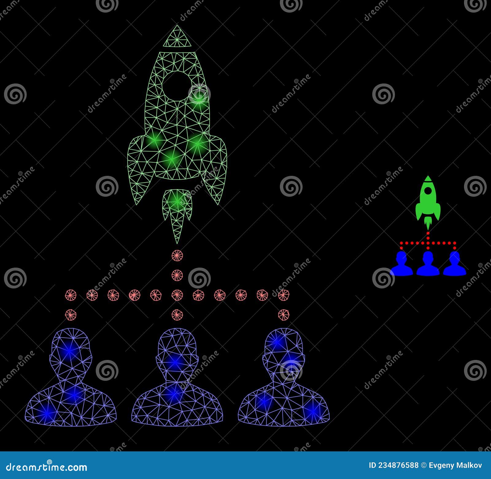 Vector Mesh Web Rocket Startup Group with Glitter Network Flashes Stock ...