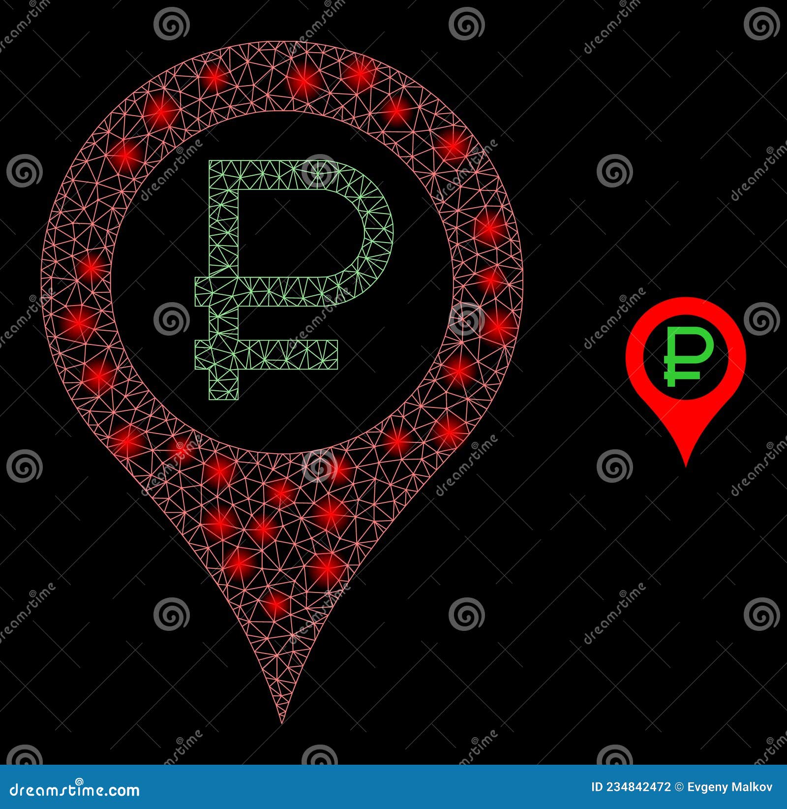 Vector Mesh Net Rouble Map Marker with Light Wire Frame Spots Stock ...