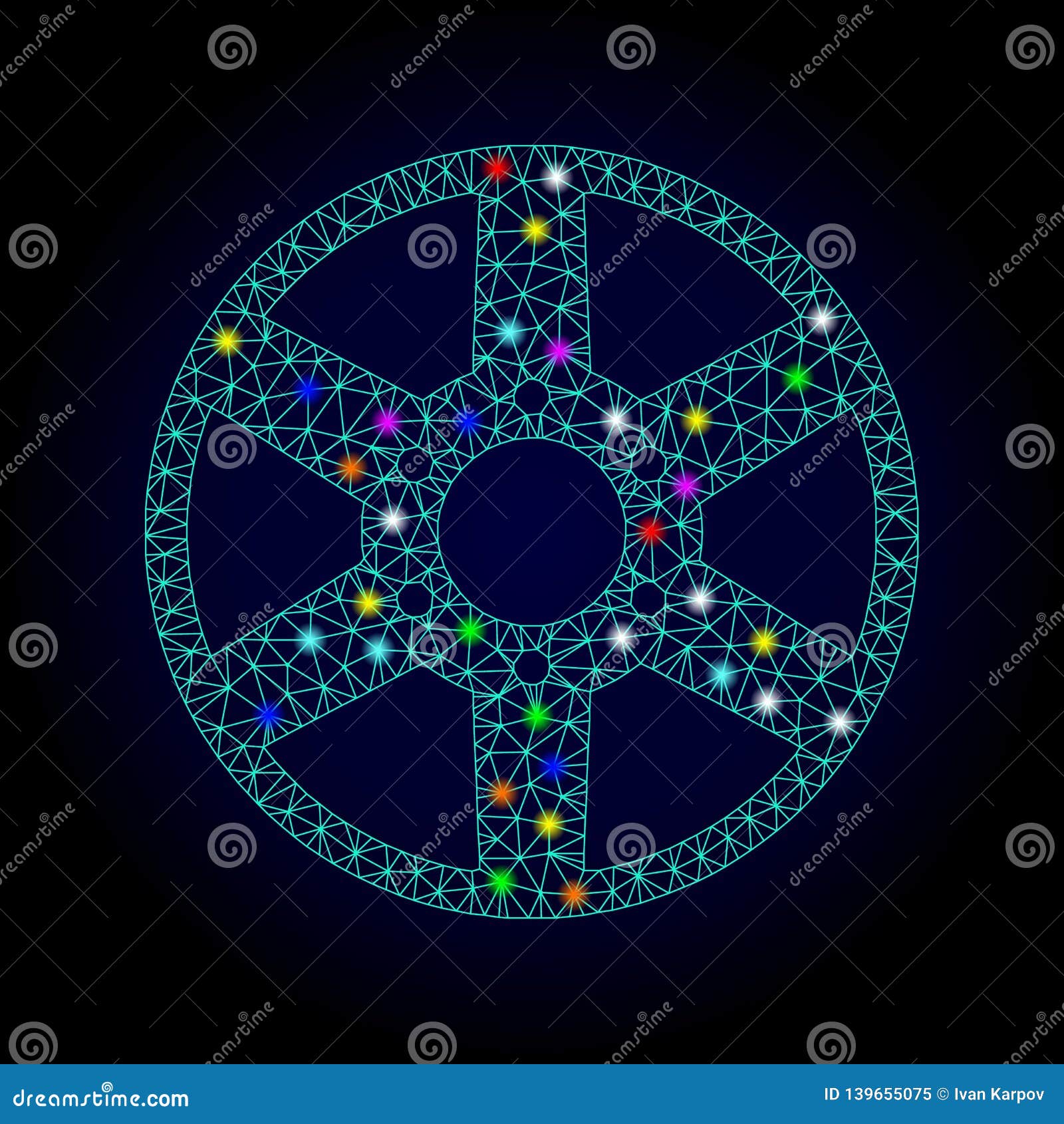 Vector Wire Frame Mesh Wheel with Light Spots for New Year Stock Vector ...