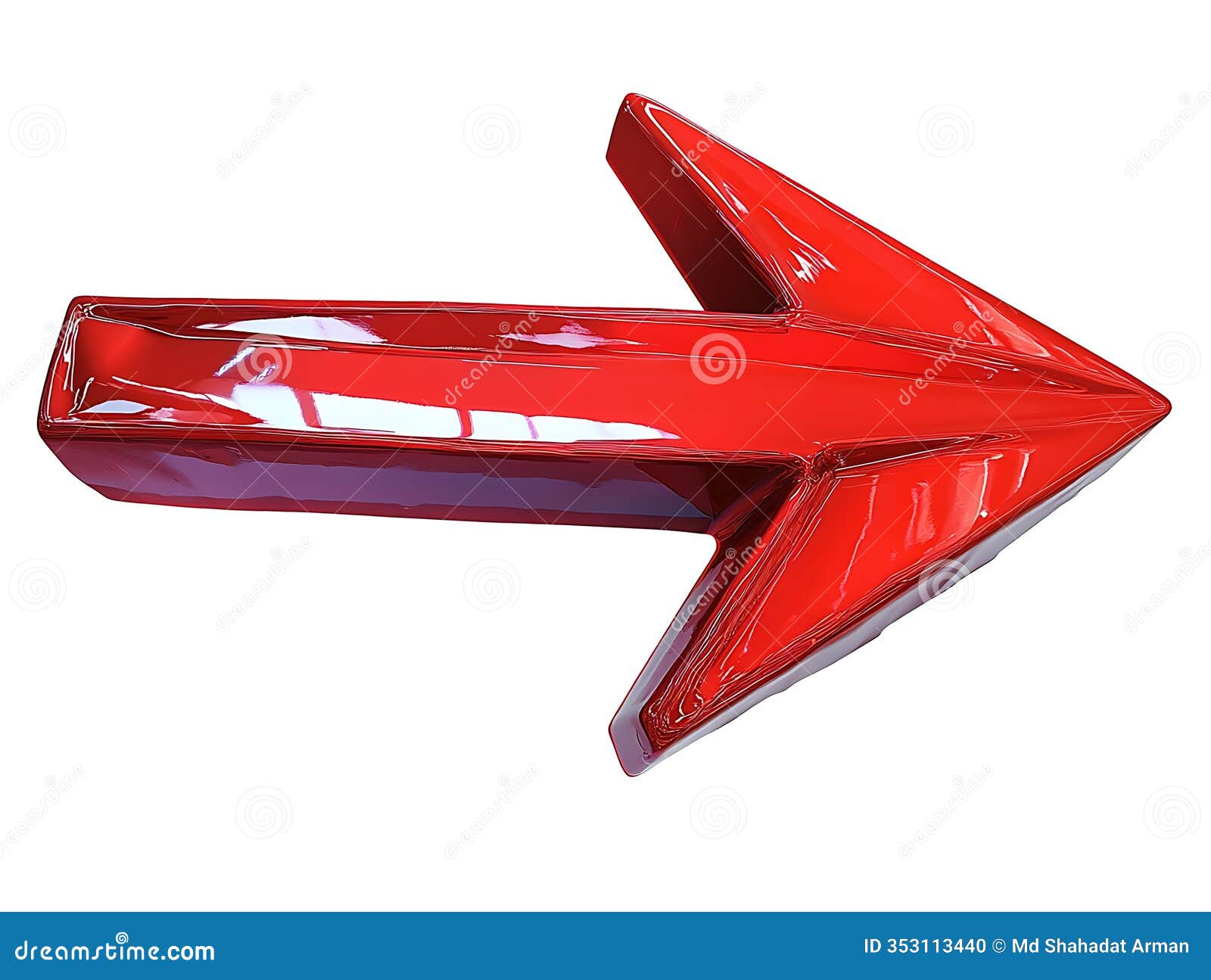 Glossy Red Arrow Pointing Right, Isolated on White Stock Illustration ...