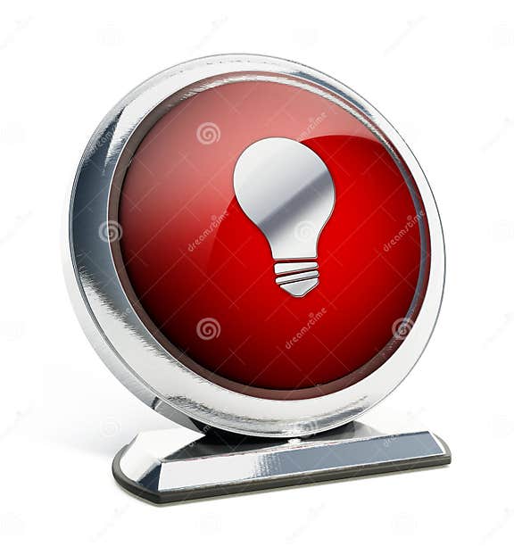 Glossy Red Button with Lightbulb Symbol. 3D Illustration Stock ...
