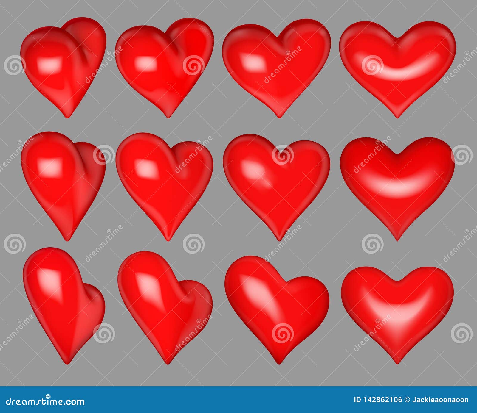 Glossy Red Hearts 12 Different Rotation Angles Stock Vector ...