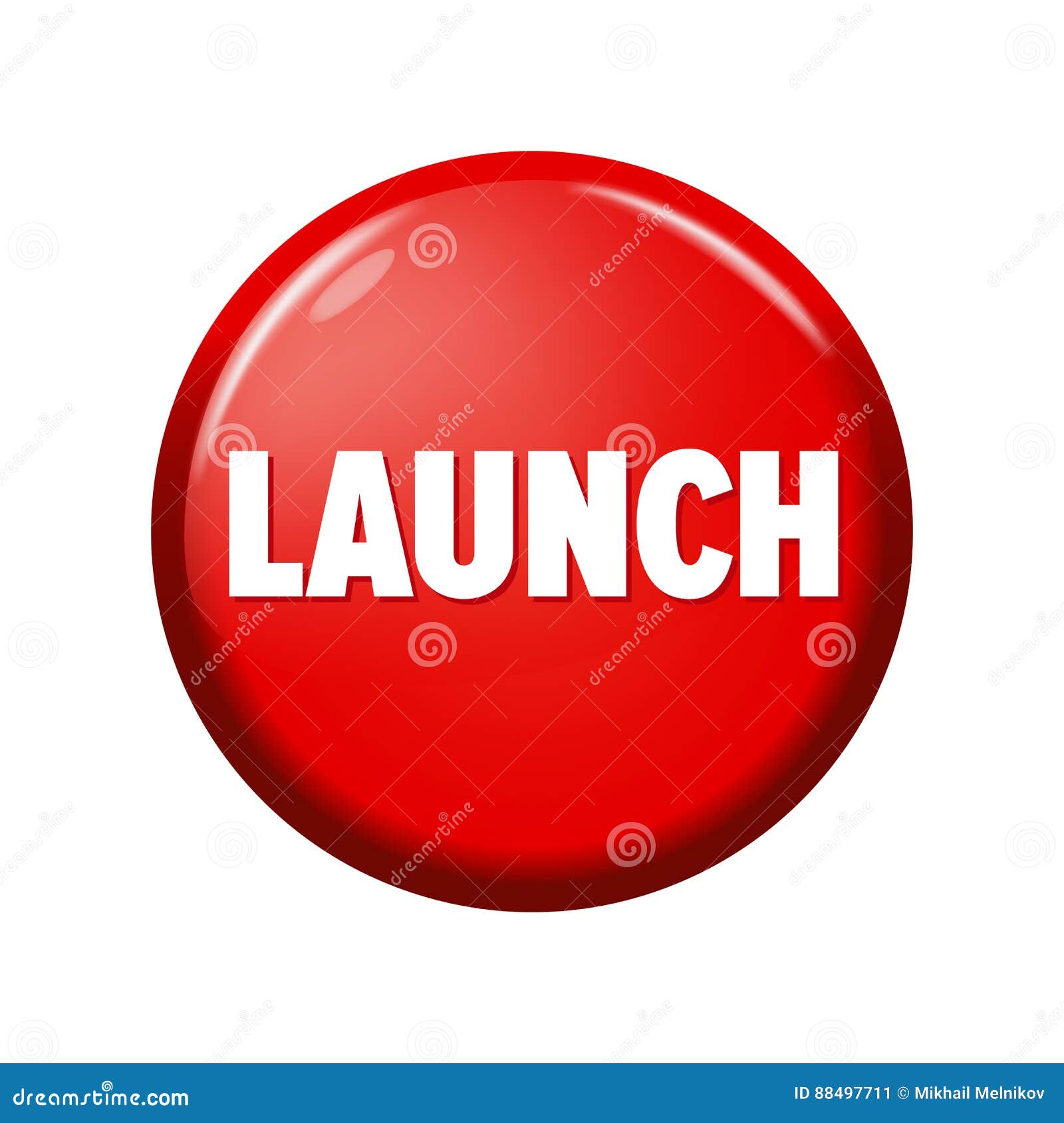 Glossy Red Round Button with Word `Launch` Stock Vector - Illustration ...