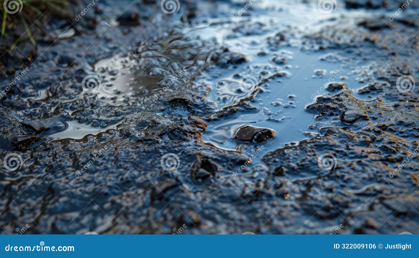 The Glossy and Reflective Texture of a Puddle of Mud after a Recent ...