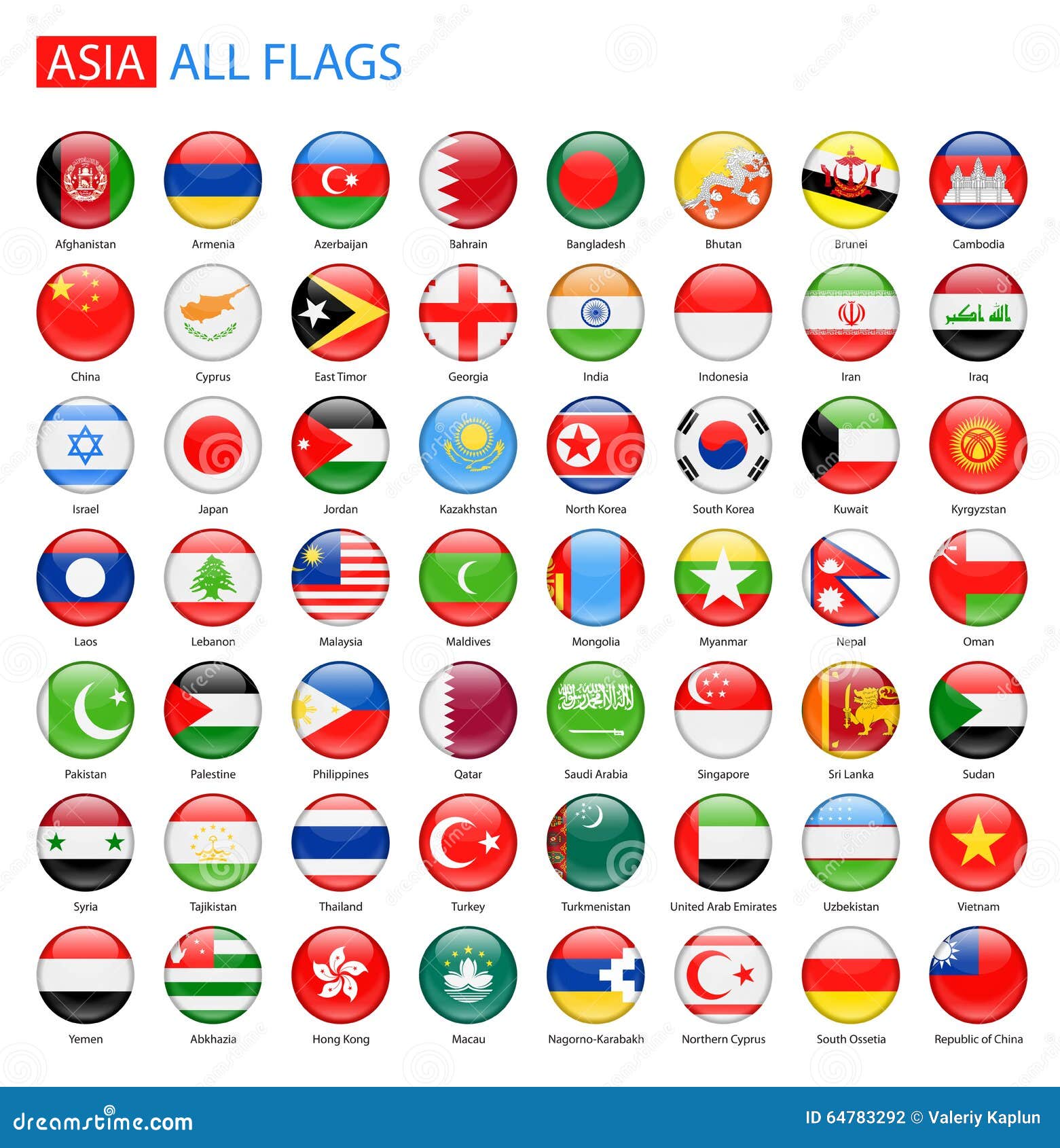 Glossy Round Flags of Asia - Full Vector Collection. Stock Vector ...