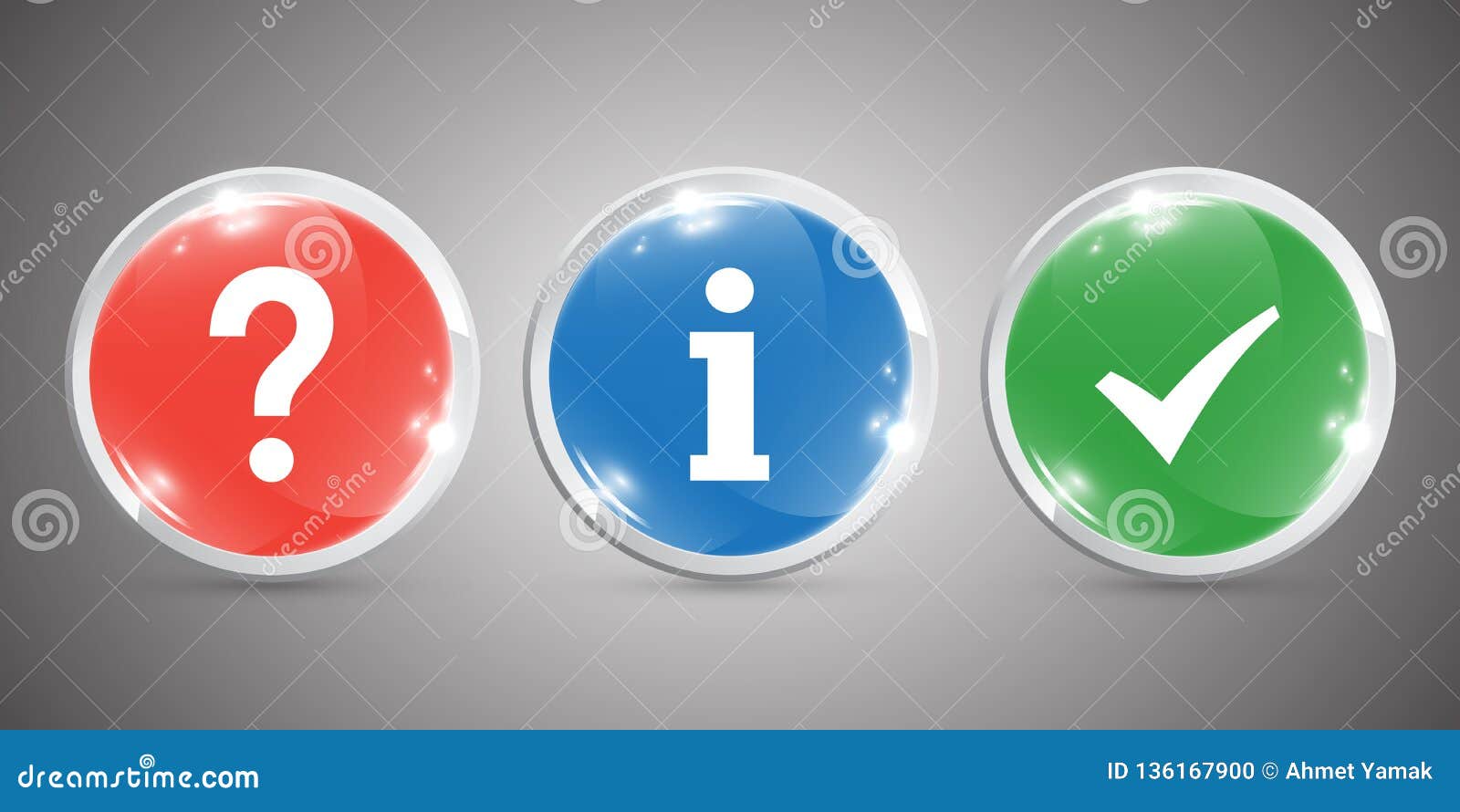 Glossy Rounded Buttons with Check Mark, Question Mark and Information ...