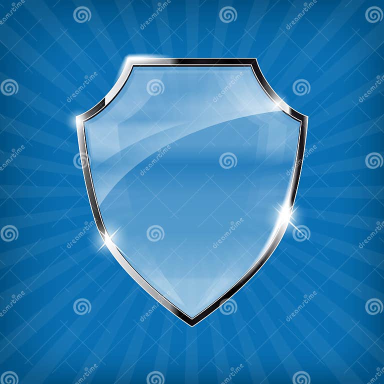 Glossy Security Shield on Blue Background Stock Vector - Illustration ...