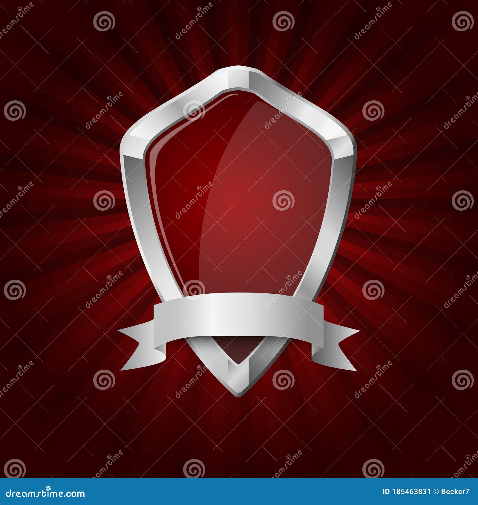 Glossy Shield on Red Rays Background Stock Vector - Illustration of ...
