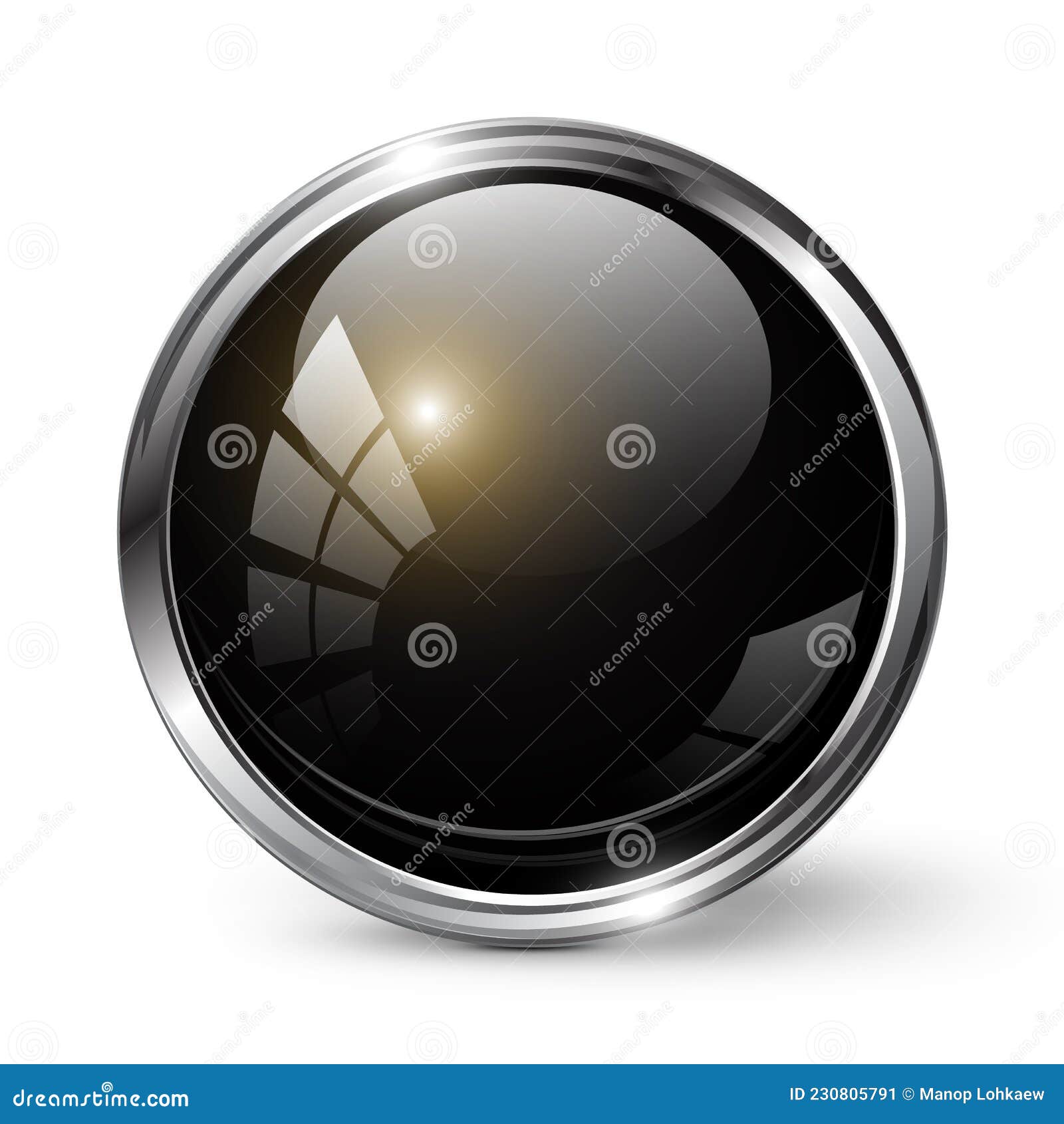Glossy Shiny Black Round Button with Metal Frame Vector Illustration ...