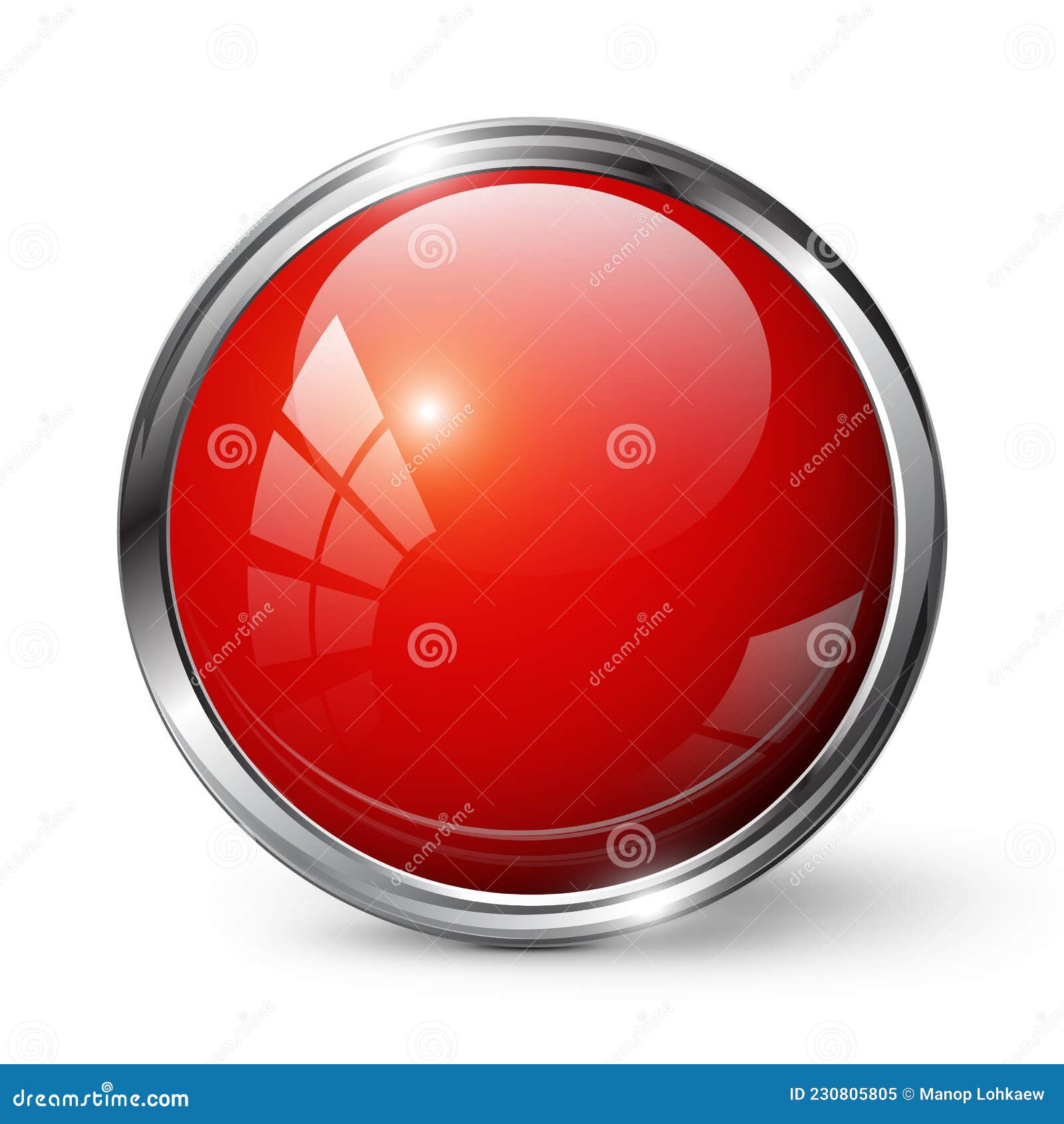 Glossy Shiny Red Round Button with Metal Frame Vector Illustration ...