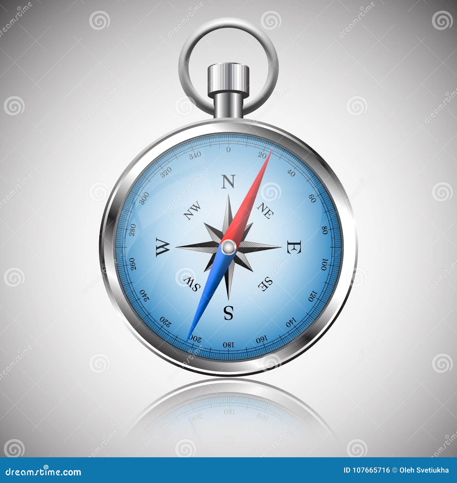 Glossy Silver Compass with Windrose and Reflection. Vector Illustration ...