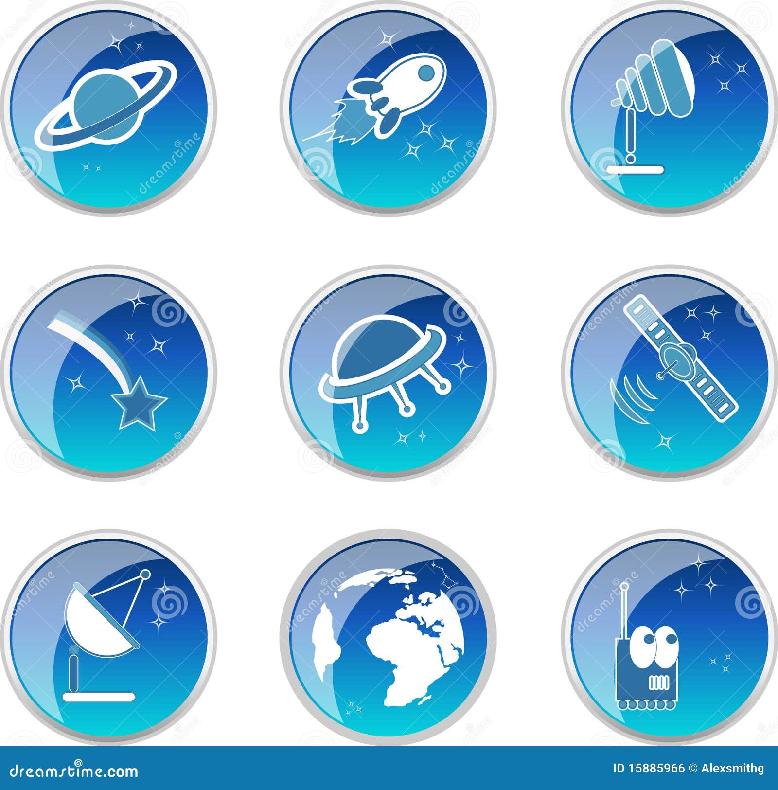 Glossy space icons set stock illustration. Illustration of blue - 15885966