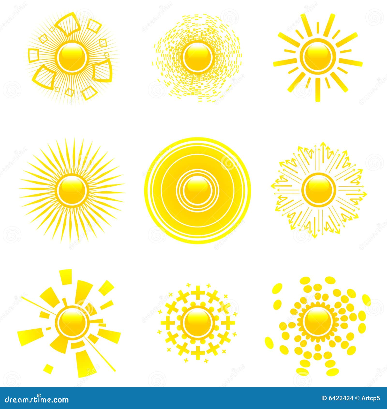 Glossy sun collection. stock vector. Illustration of logo - 6422424