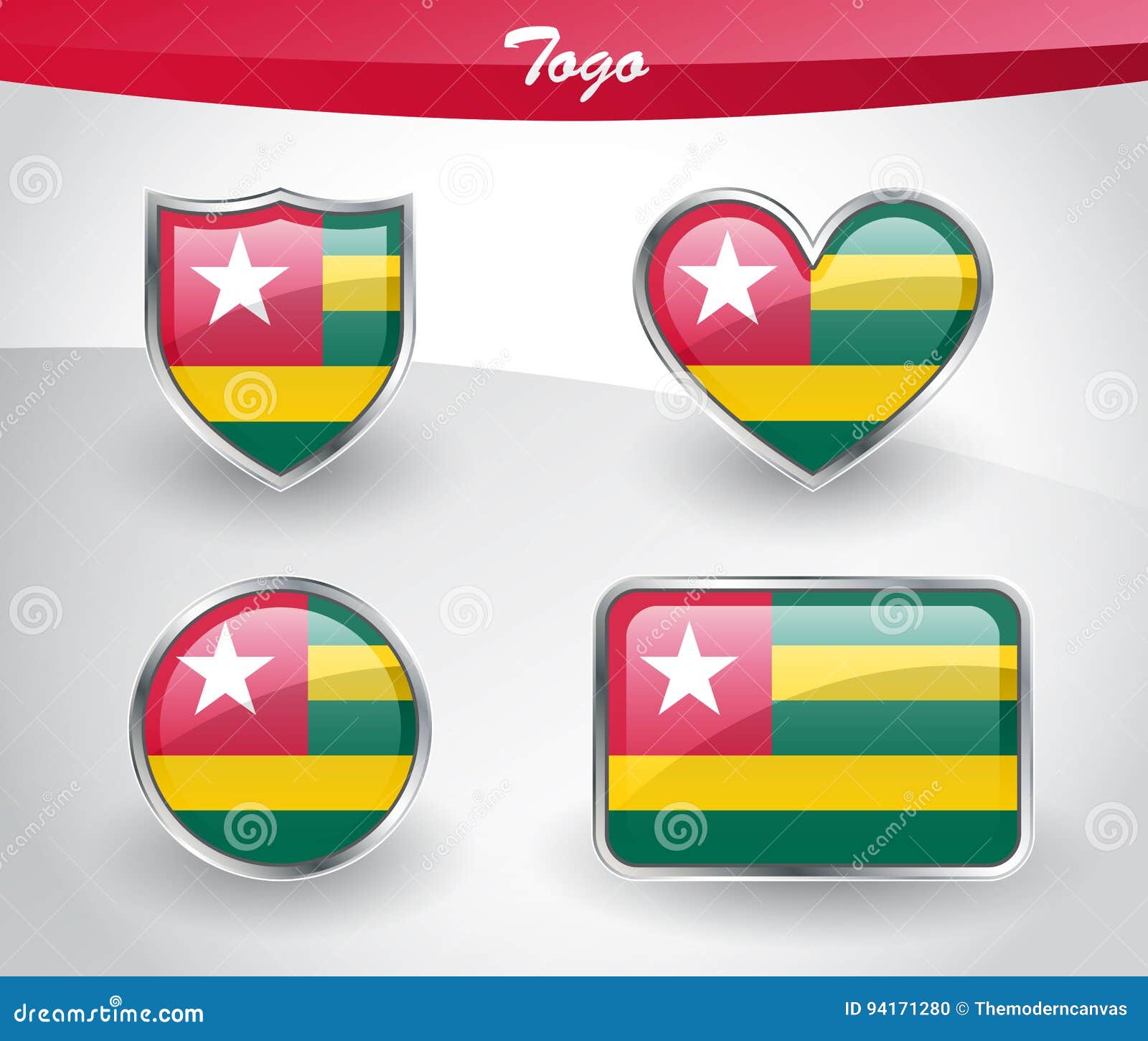 Glossy Togo Flag Icon Set Stock Vector Illustration Of Badge 94171280