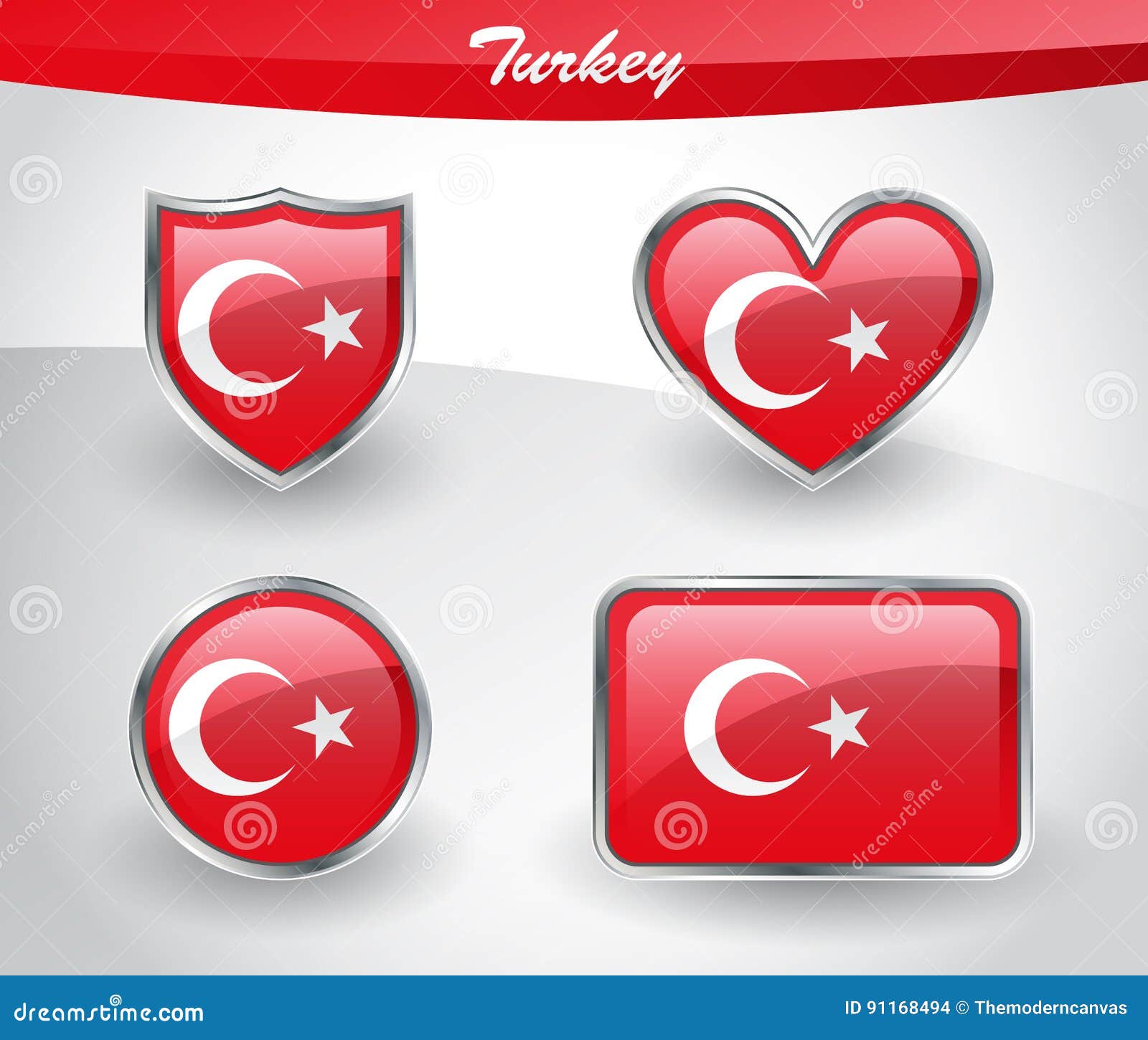 Glossy Turkey Flag Icon Set Stock Vector - Illustration of country ...