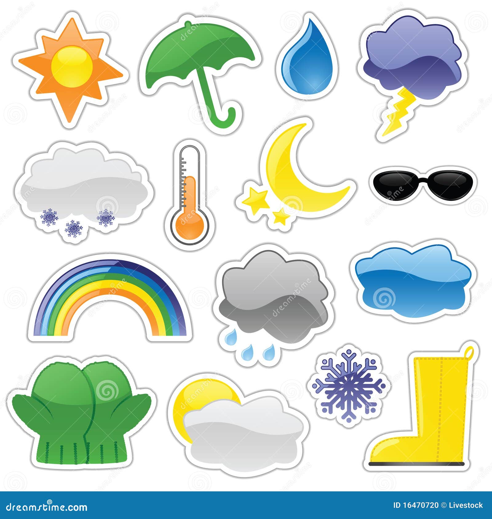 Glossy Weather Stickers stock vector. Illustration of lightning - 16470720