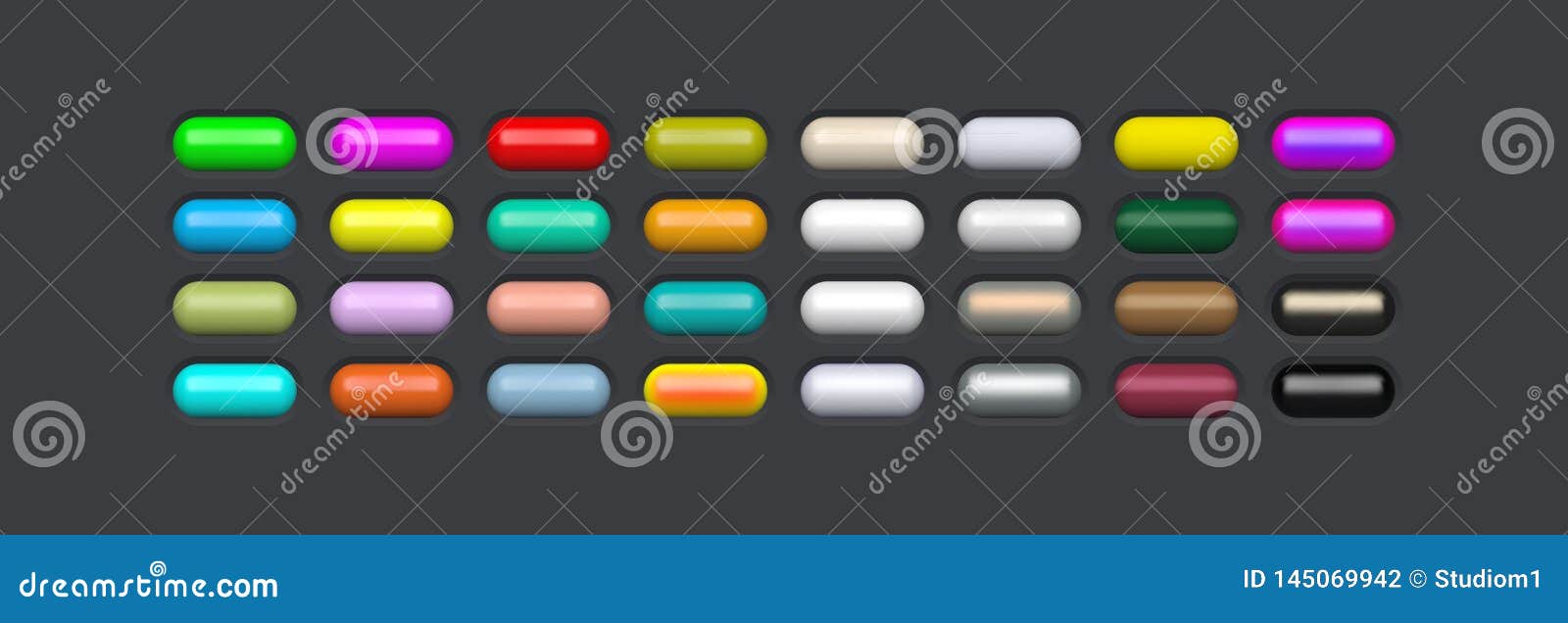 Glossy Web Elements Colored Oval Buttons For Your Design 3d Glass