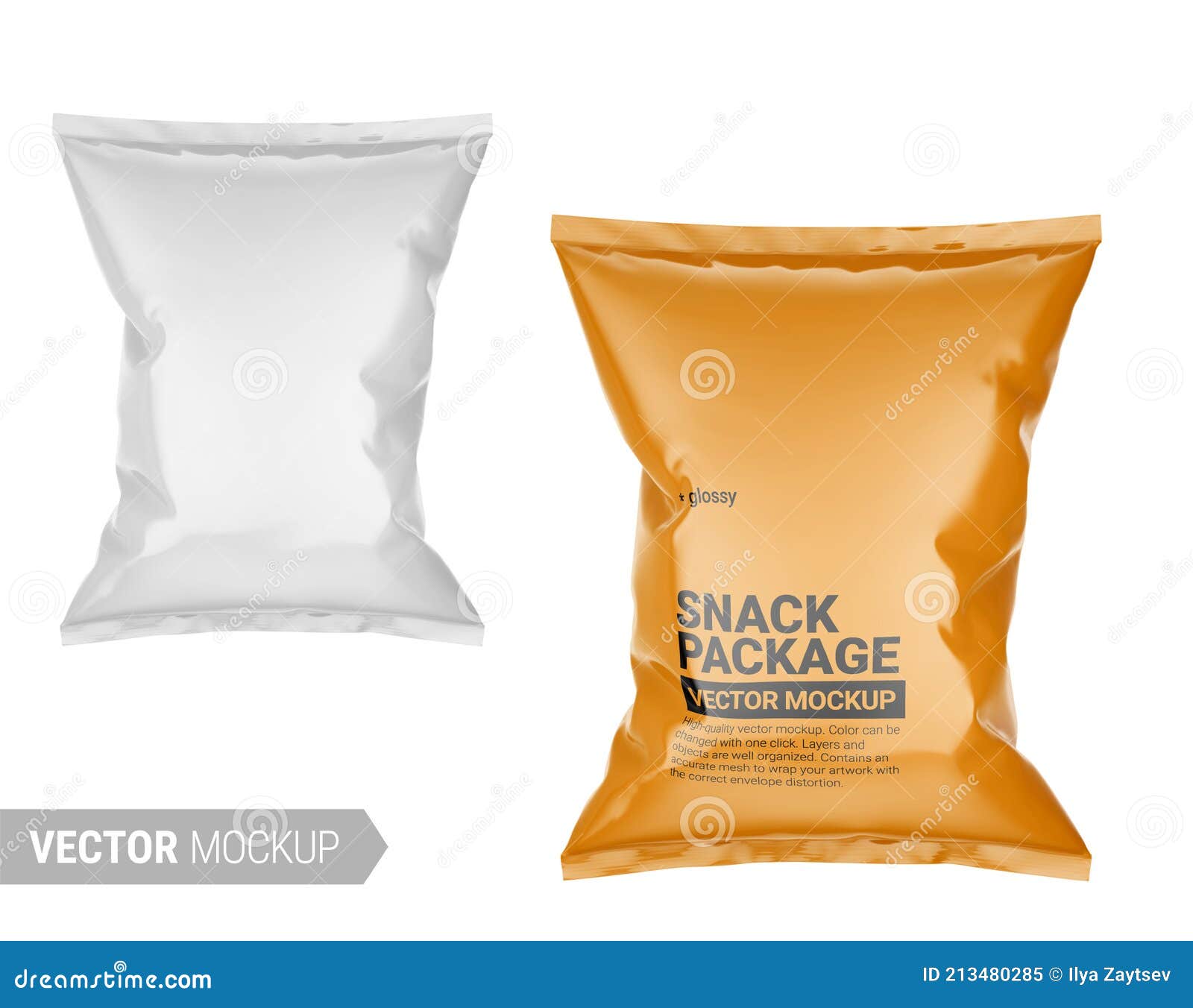 Glossy White Snack Package Template. Vector Mockup Stock Vector ...