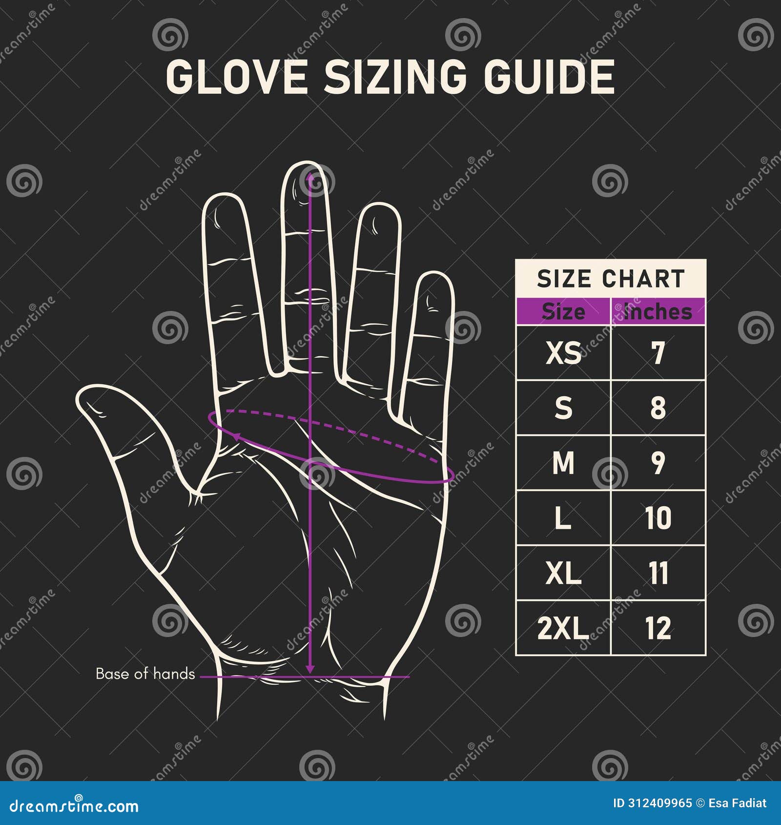 Glove Sizing Guide Chart with Hand Illustration Stock Vector ...