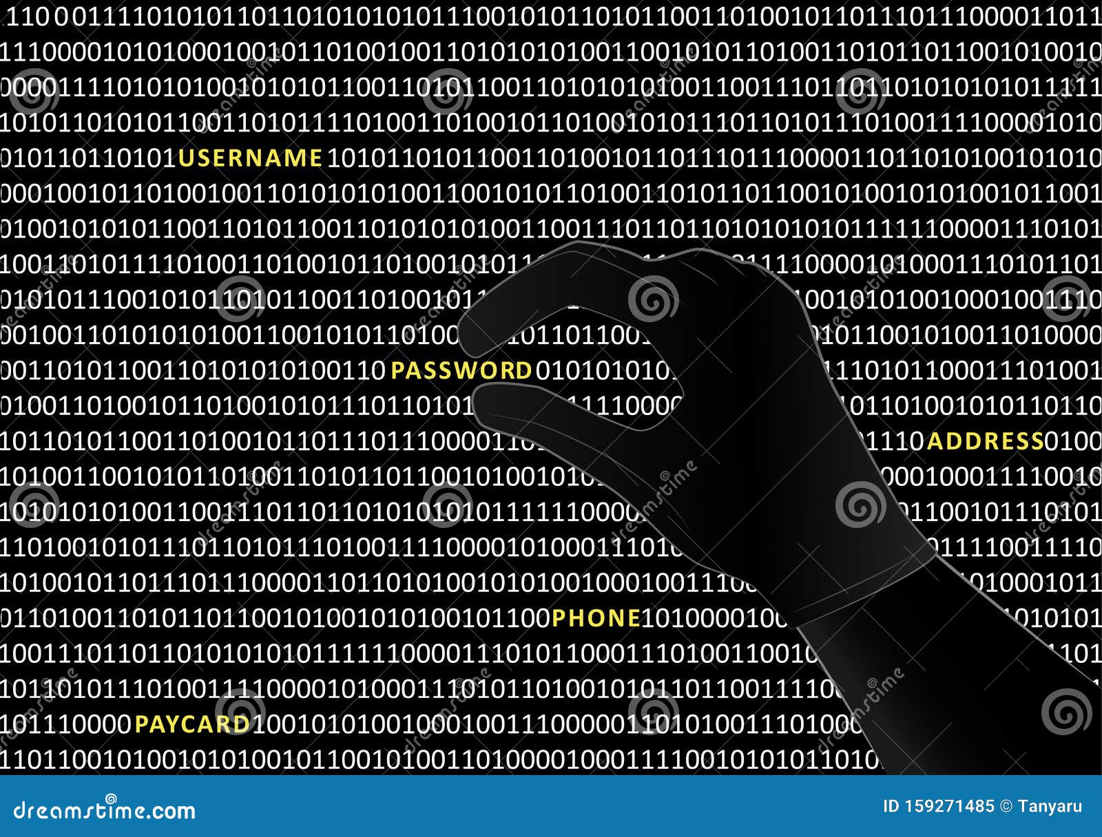 Gloved Hacker Hand Takes the Word Password from Binary Code on Black ...