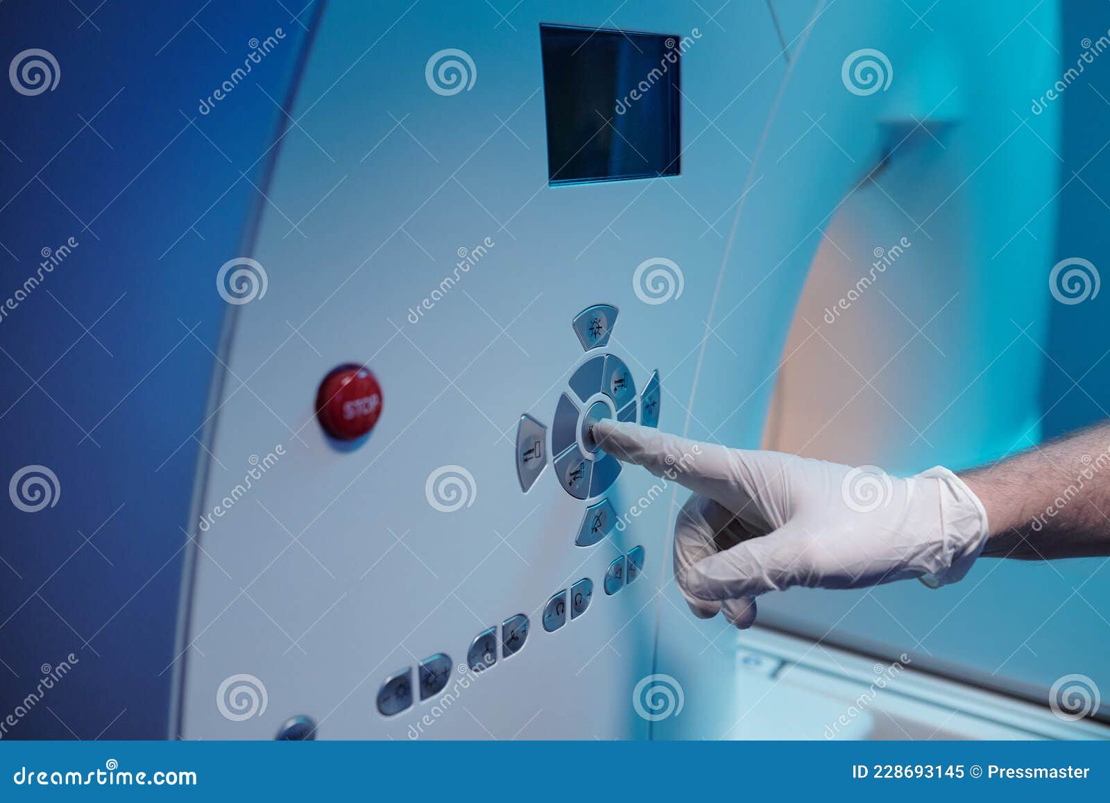 Gloved Hand of Doctor Pressing Start Button on Panel of Mri Scan ...