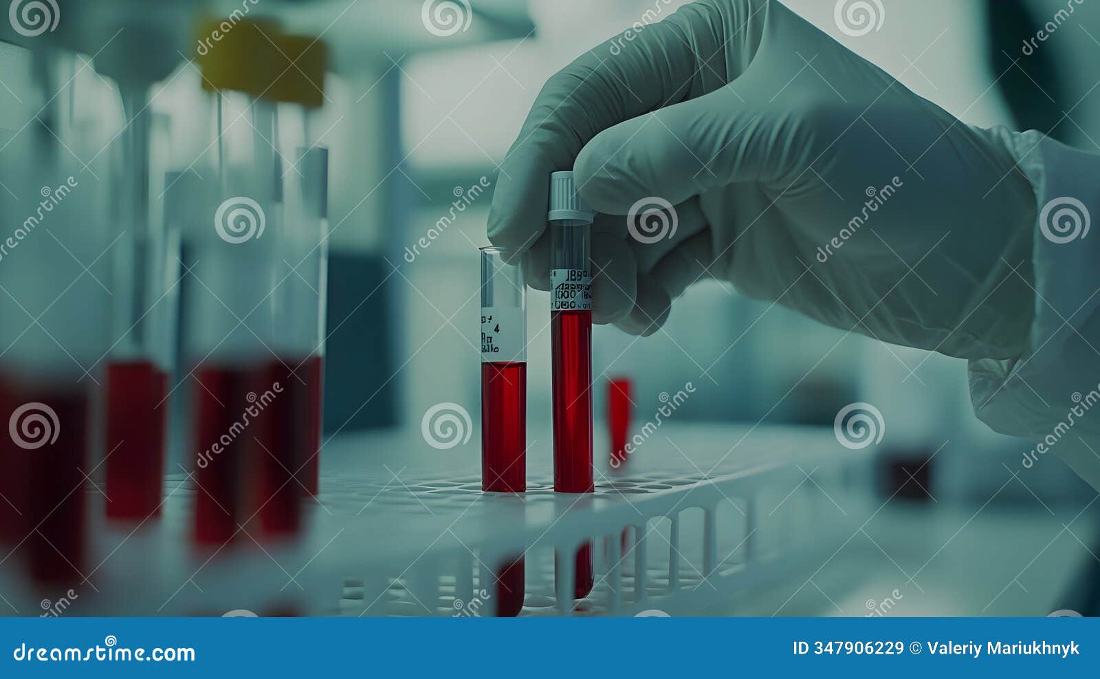 Gloved Hand Handling Blood Samples in a Laboratory, Preparing for ...