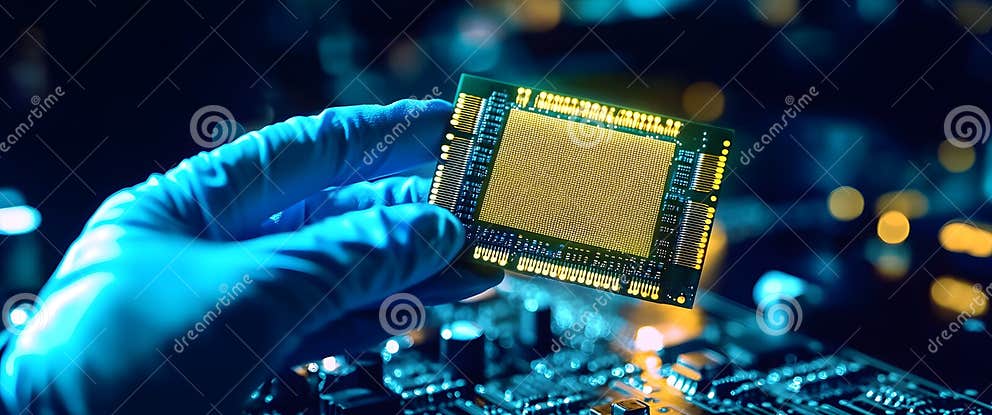 Gloved Hand Holding Microchip, Semiconductor Technology in High-Tech ...