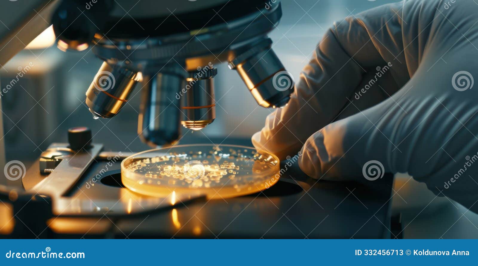 A Gloved Hand Holding a Petri Dish, Examining Bacterial Growth Under a ...