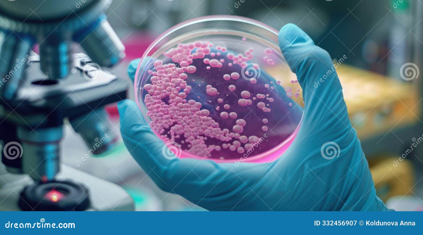 A Gloved Hand Holding a Petri Dish, Examining Bacterial Growth Under a ...
