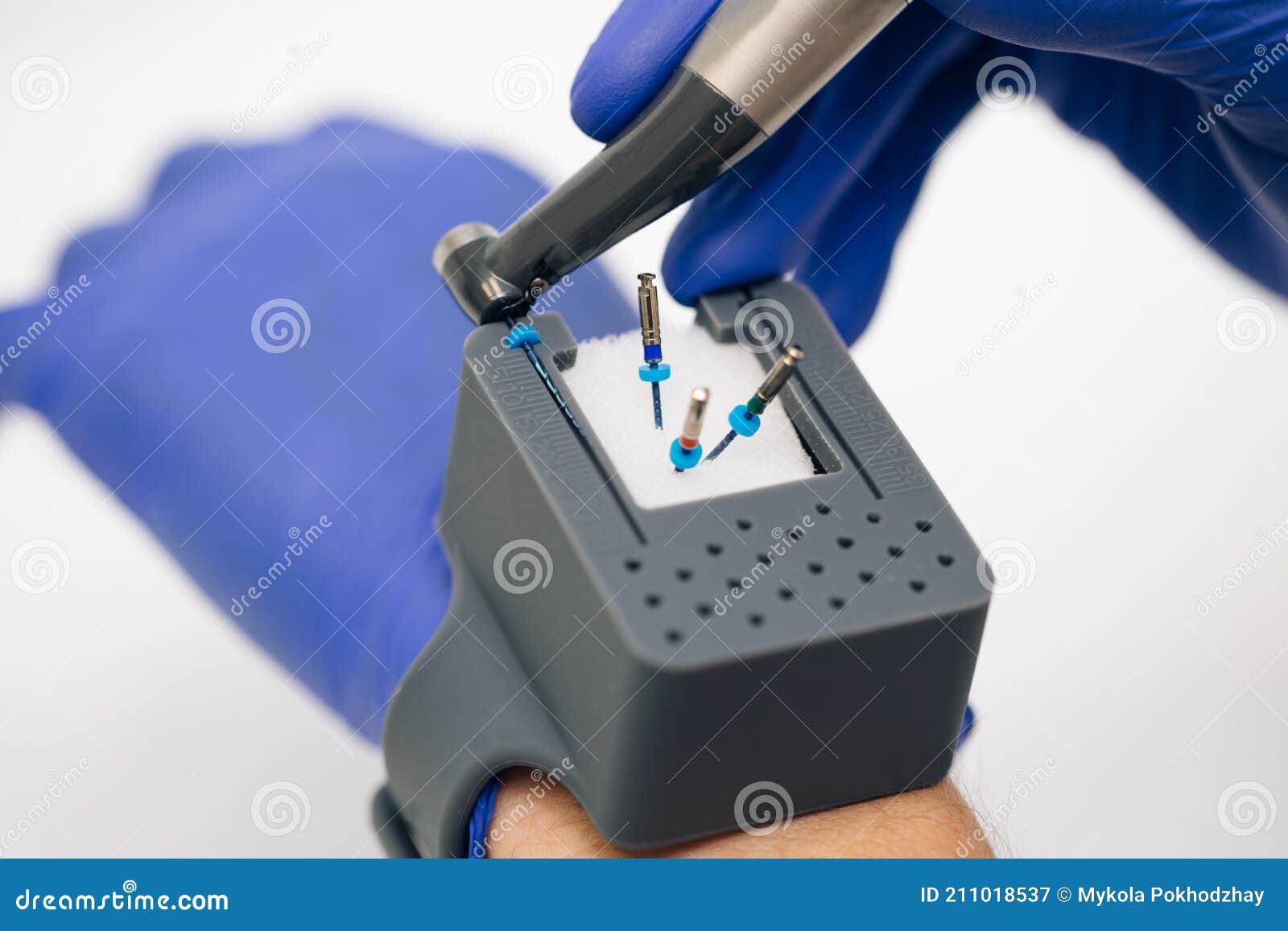 Gloved Hand Holding Probe, Dentistry, Endodontic Boxes with Probes ...