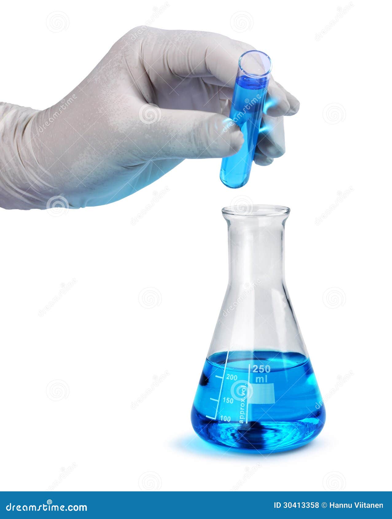 Gloved Hand Pours Blue Liquid Sample Stock Photo - Image of liquid ...