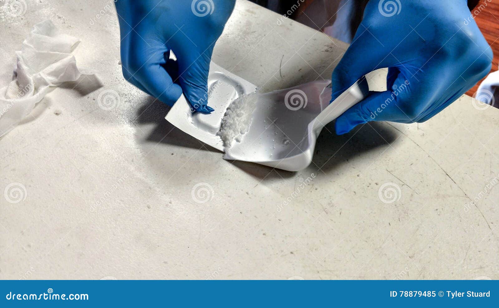 Gloved Hand Scooping Up White Powder Stock Image - Image of absorbent ...