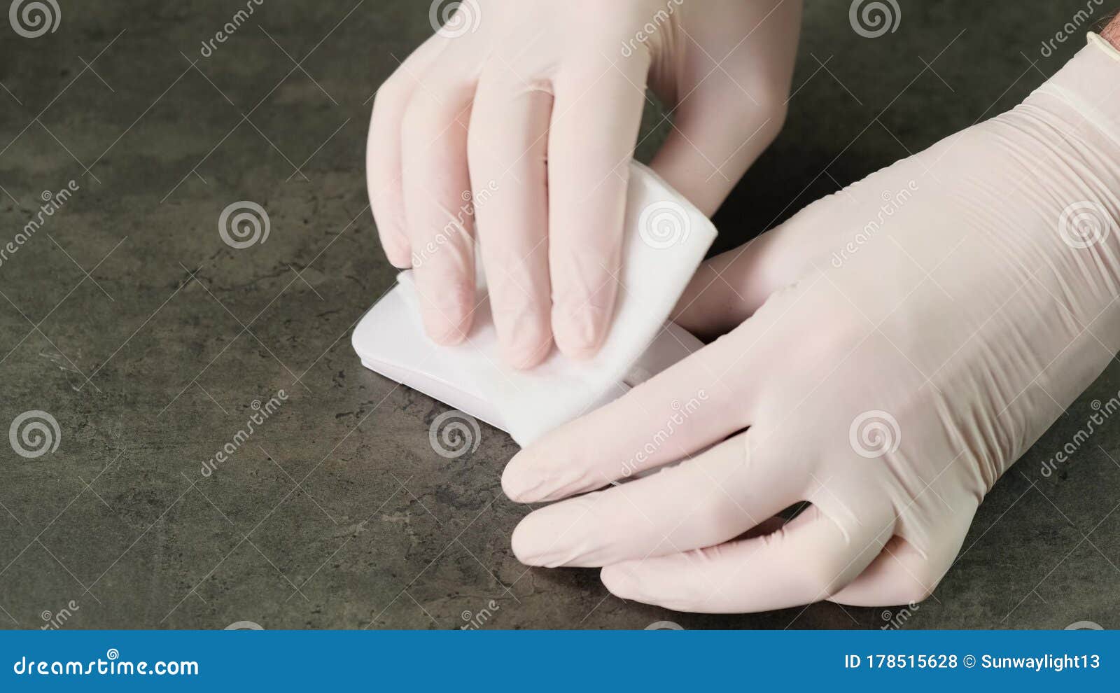 Gloved Hands Cleaning Computer Mouse. Close Up. Stock Photo - Image of ...