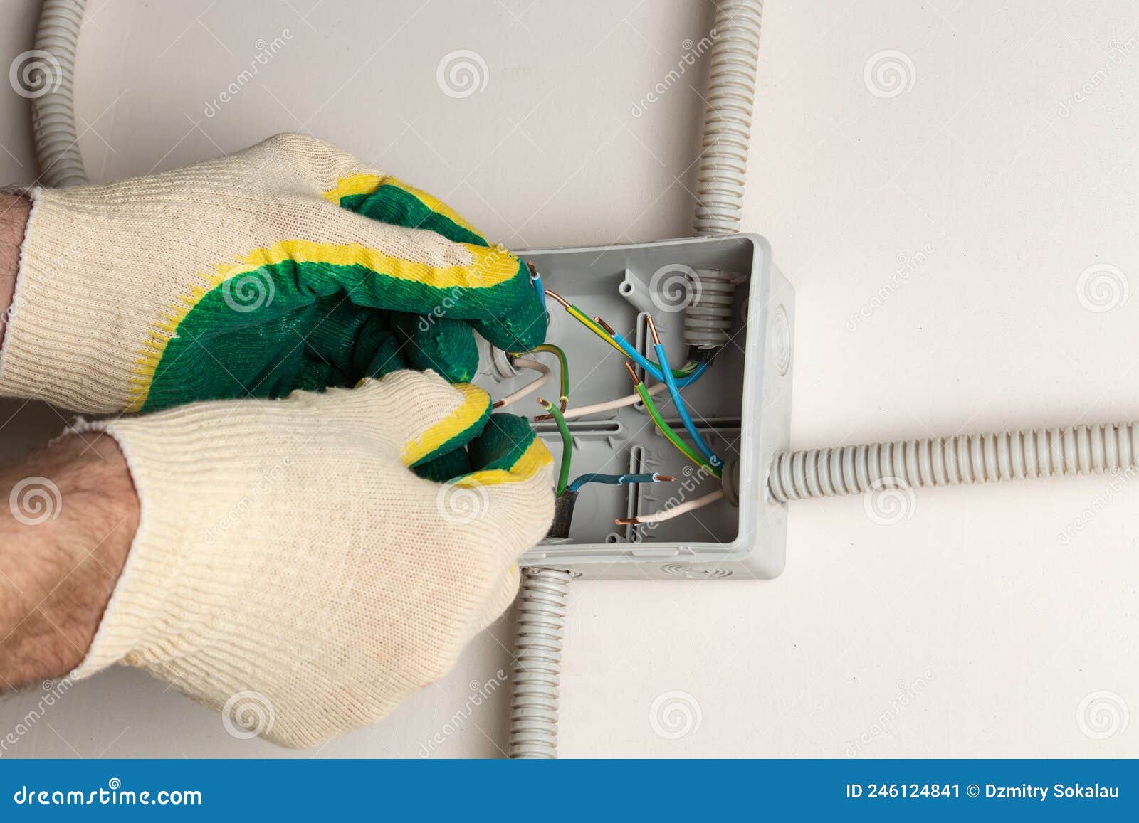 Gloved Hands Repair Wire Insulation. Electrical Equipment Repair ...
