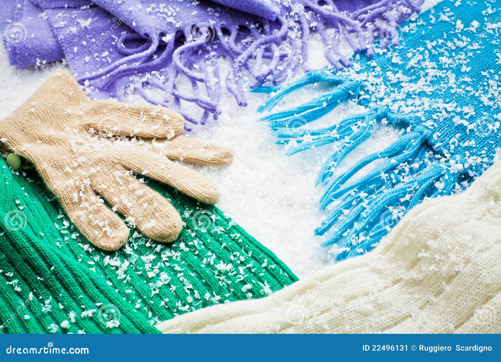 Gloves and Scarves of Wool Over the Snow Stock Image - Image of blue ...