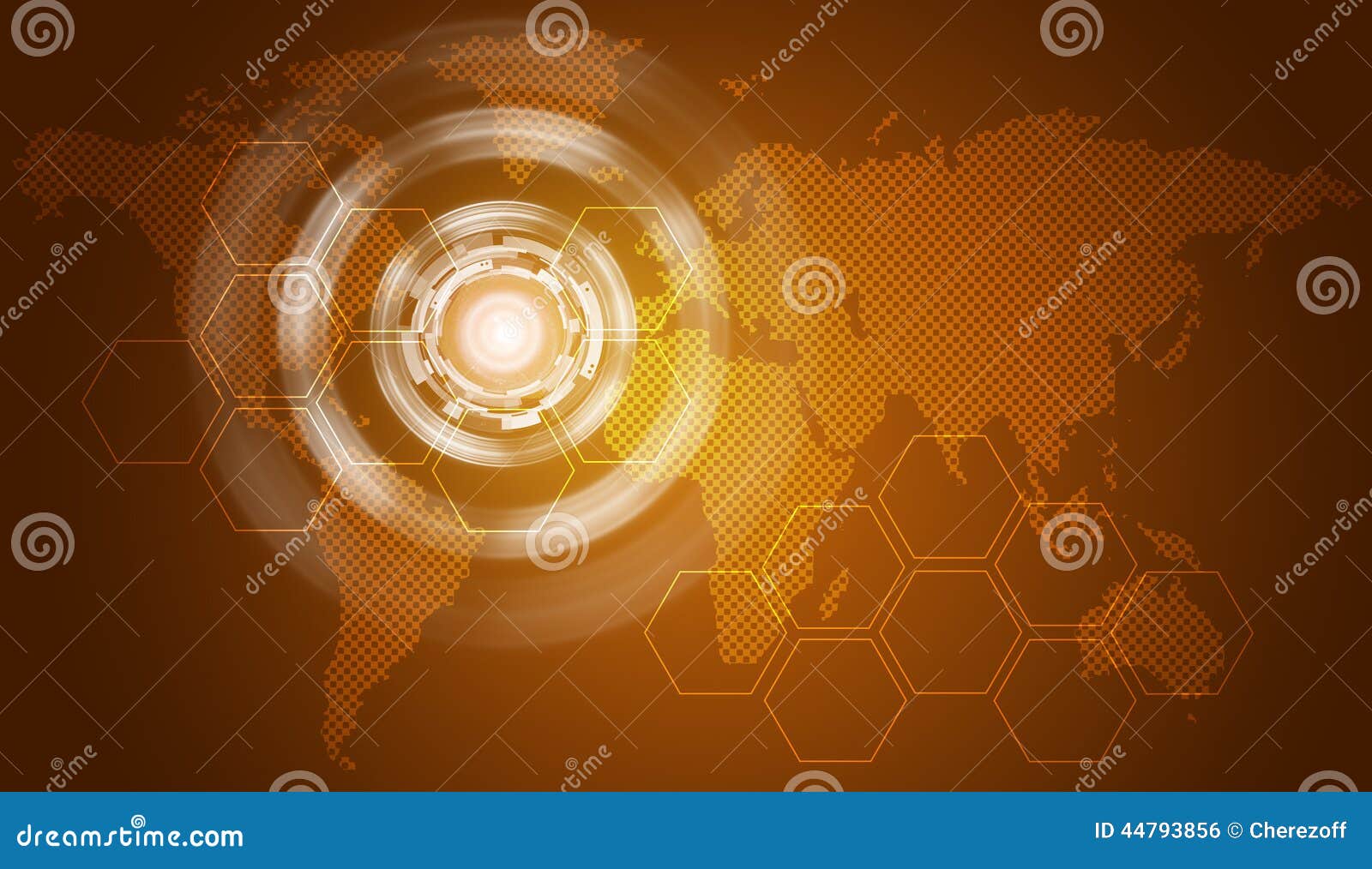 Glow Circles, Hexagons and World Map Stock Illustration - Illustration ...