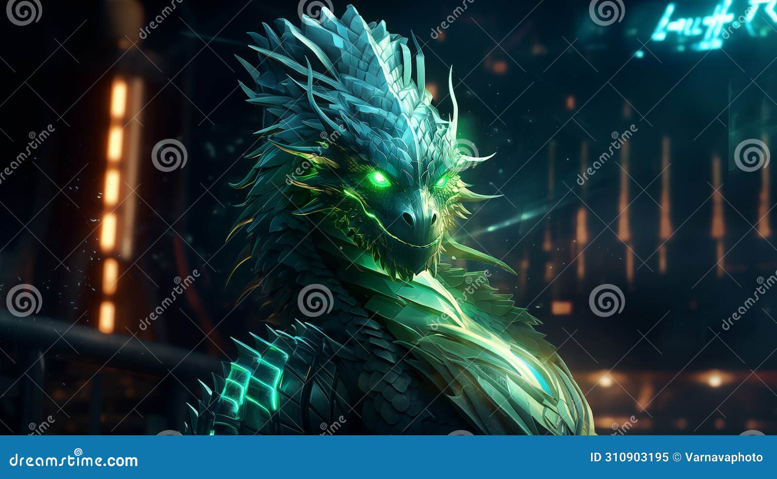 Glow in the Dark Green Cyber Dragon, Trend of 2024 Stock Image - Image ...