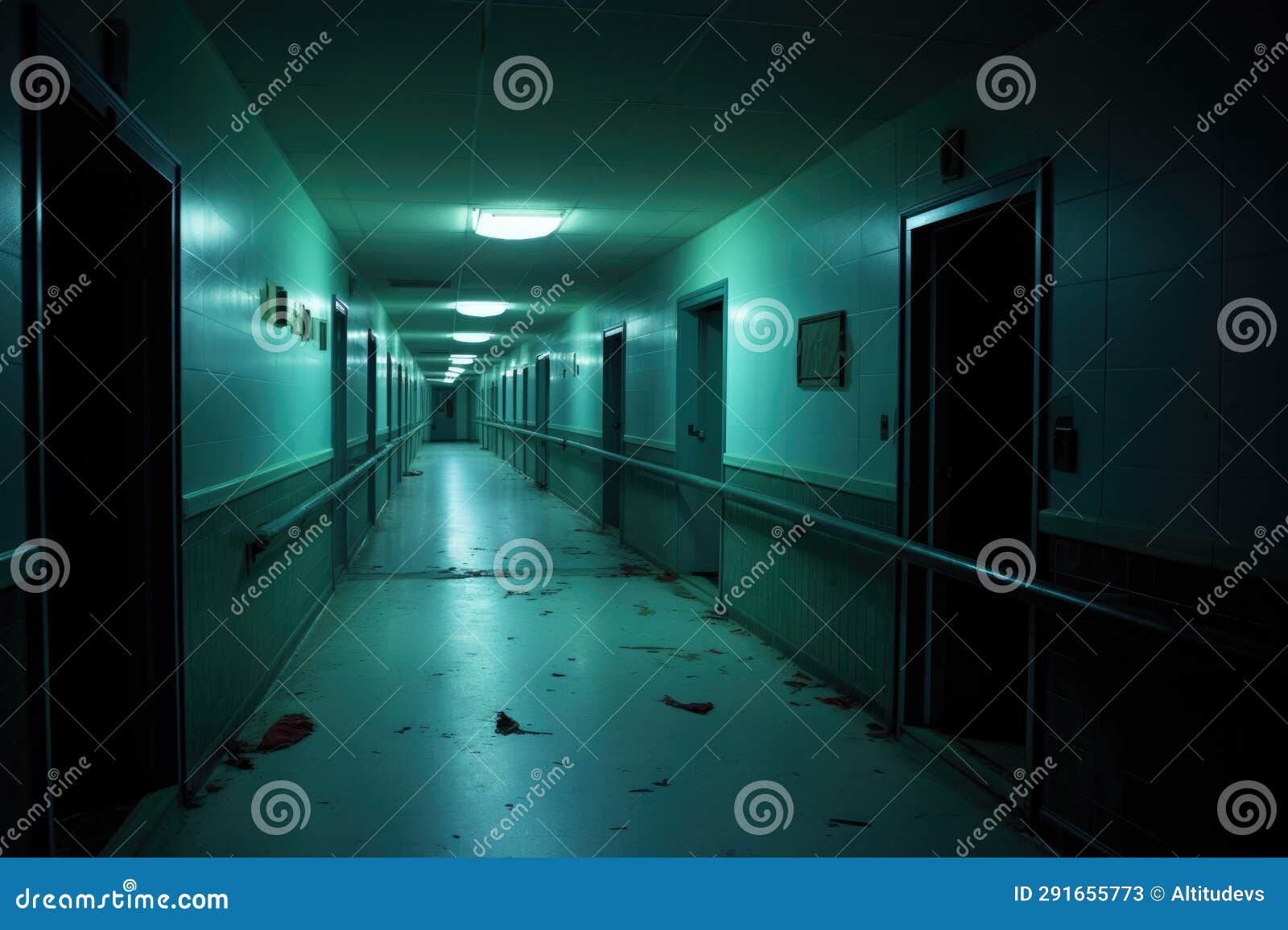The Glow of Emergency Exit Signs in a Dark Hallway Stock Image - Image ...