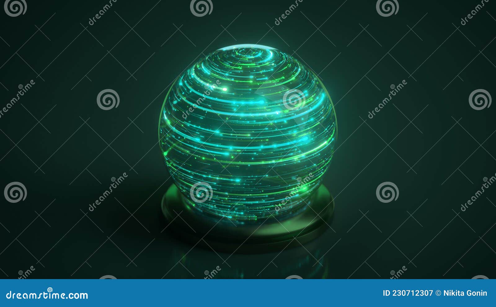 Glow Green Magical Crystal Glass Ball 3D Render Stock Illustration ...