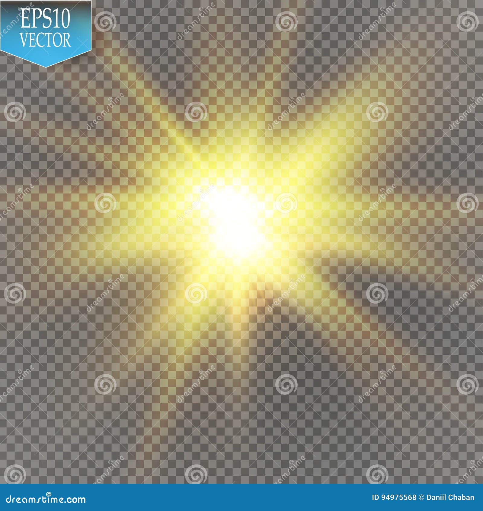 Sun Ray Effect. Starburst Yellow Shine, Sunlight Radiance On ...