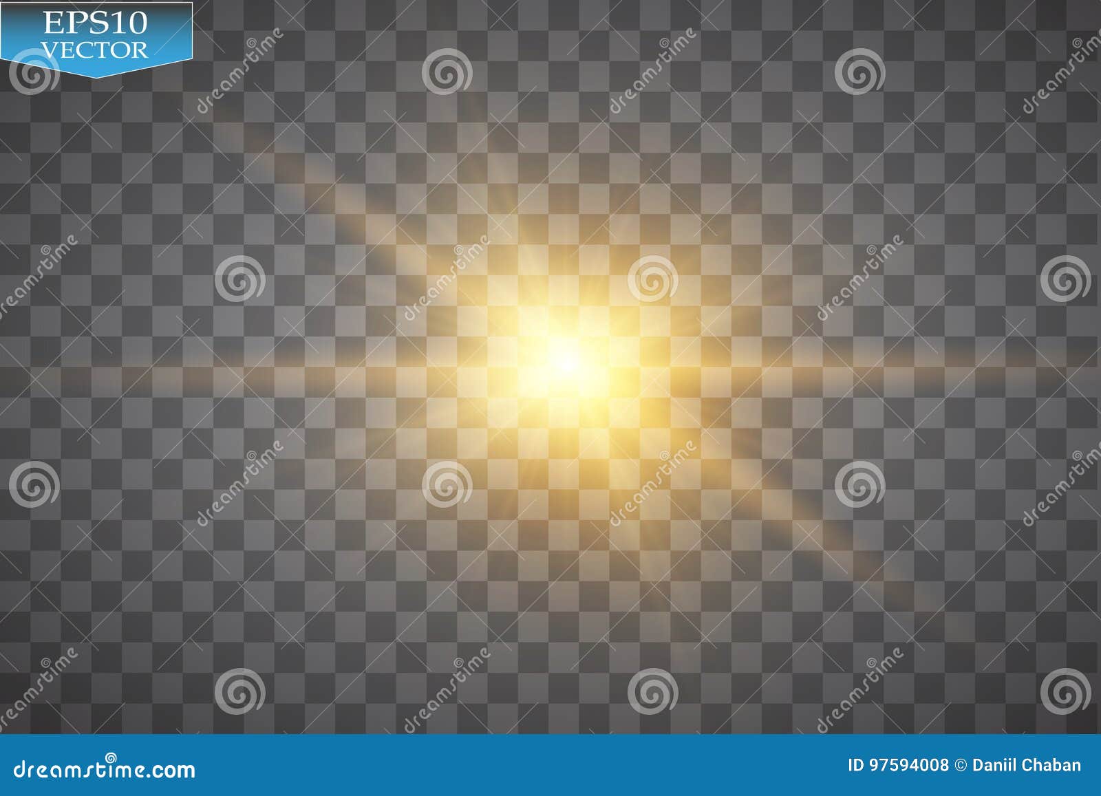 Sun Ray Effect. Starburst Yellow Shine, Sunlight Radiance On ...