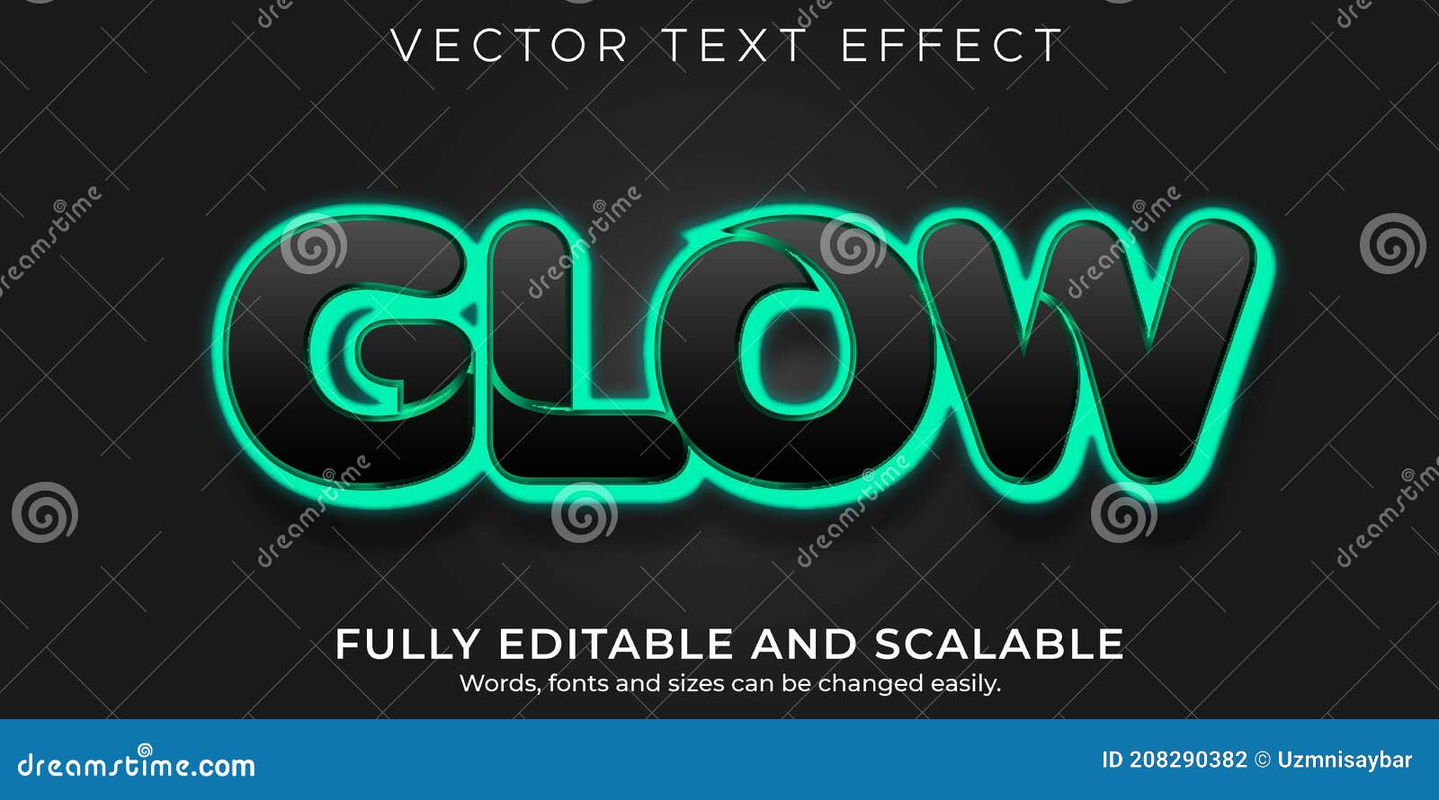 Glow Light Text Effect Editable Neon Light Text Style Stock Vector ...