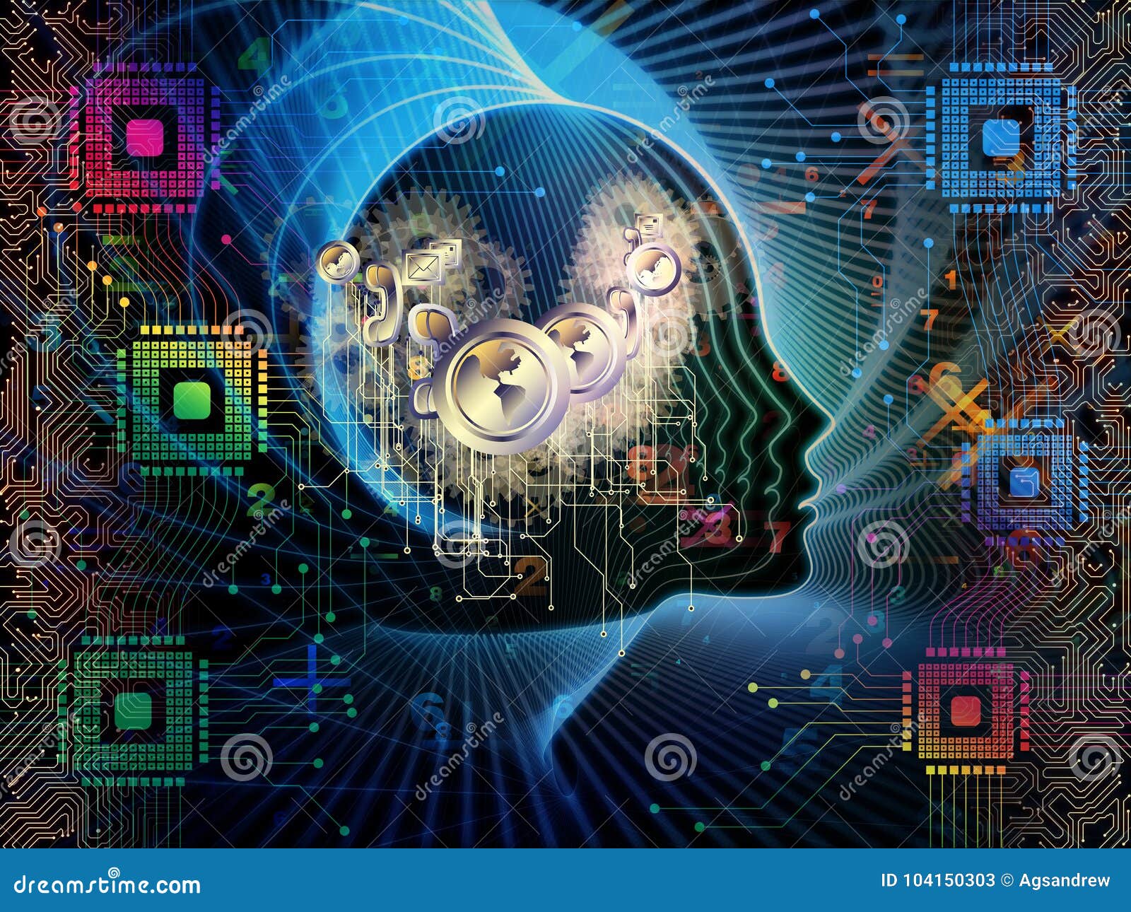 Glow of Machine Consciousness Stock Illustration - Illustration of ...