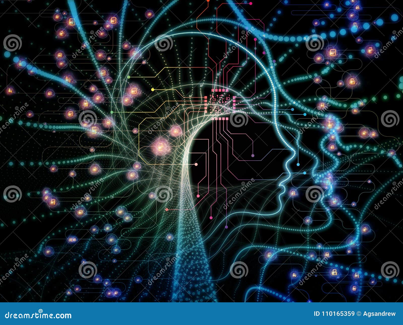 Glow of Machine Consciousness Stock Illustration - Illustration of ...