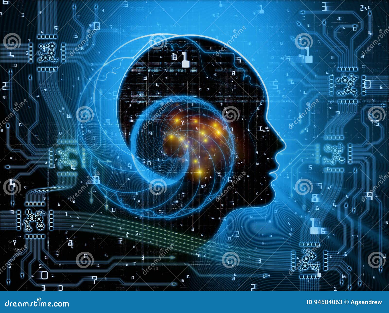Glow of Machine Consciousness Stock Illustration - Illustration of ...