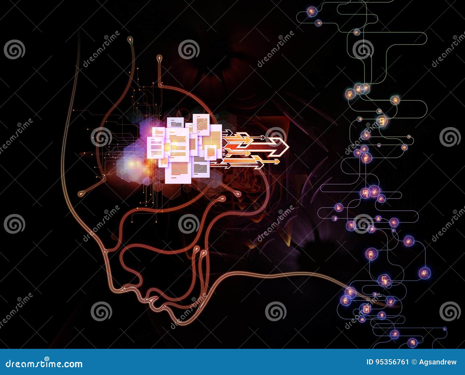 Glow of Machine Consciousness Stock Illustration - Illustration of ...