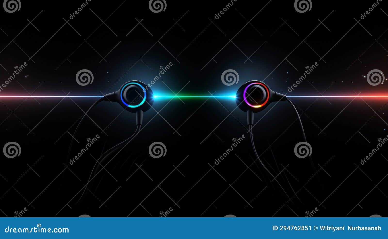 Glow Neon Modern Futuristic with Ear Buds. Generative Ai Stock ...