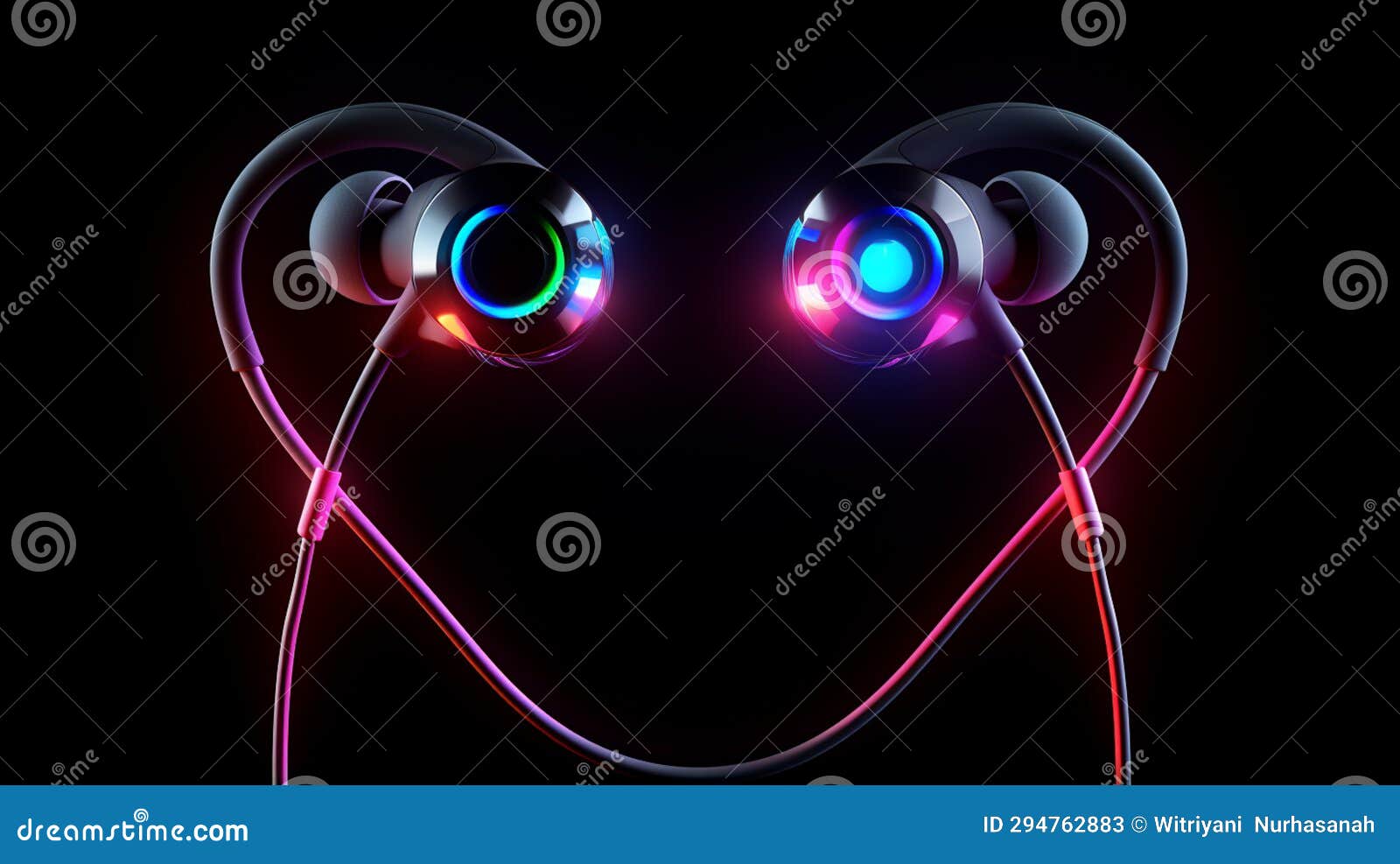 Glow Neon Modern Futuristic with Ear Buds. Generative Ai Stock ...