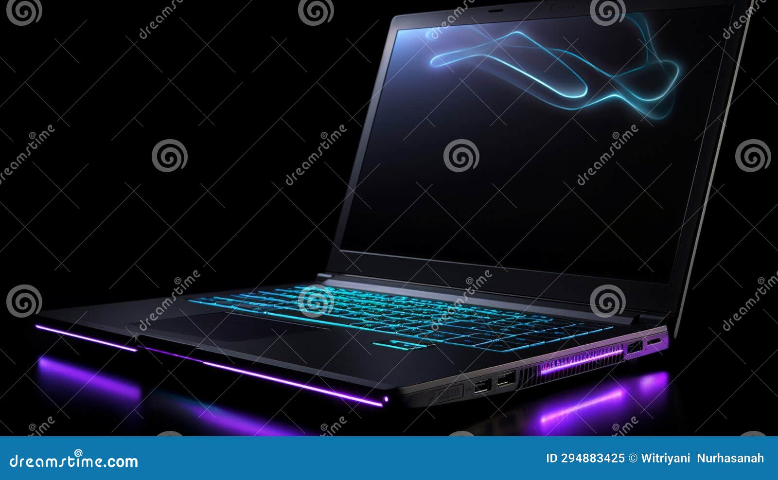 Glow Neon Modern Futuristic with Laptop. Notebook Electronic Device ...